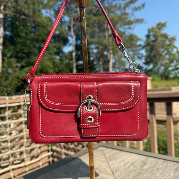 Coach | Bags | Vintage Coach Red Leather Clutch With Buckle Detail Bag ...